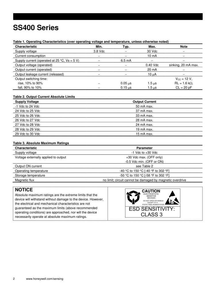 Honeywell SS400 Series datasheet page 2