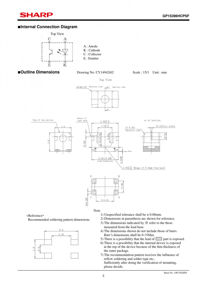GP1S396HCPSF technical document page 2
