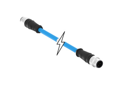 Micro-Change (M12) Double-Ended Cordset, 4 Poles, D-Coded, Male (Straight) to Male (Straight), 24 AWG, Teal TPU Cable, 2.0m (6.56') Length
