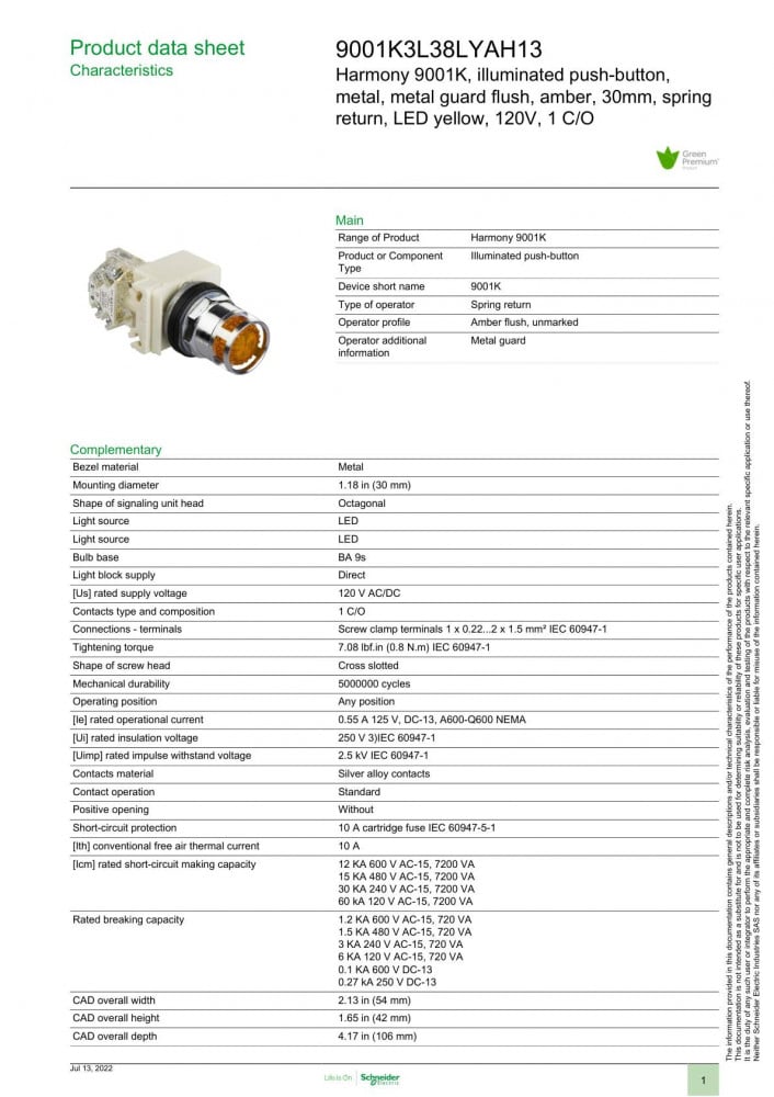 9001K3L38LYAH13 technical document page 1