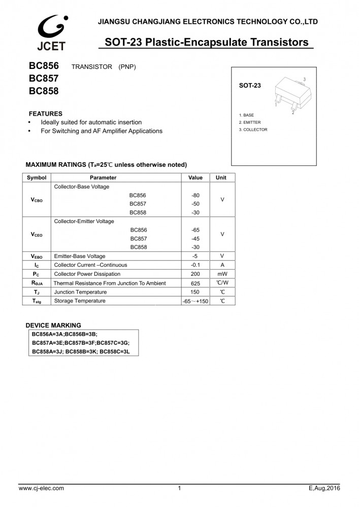 BC856A datasheet page 1