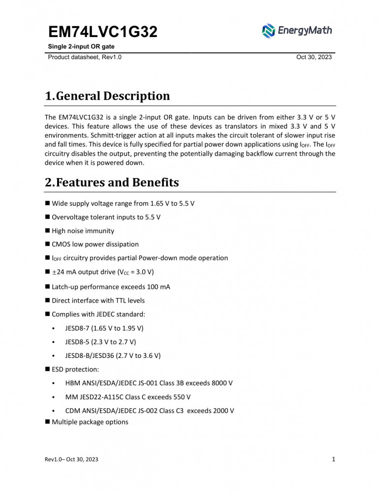 EM74LVC1G32GX datasheet page 1