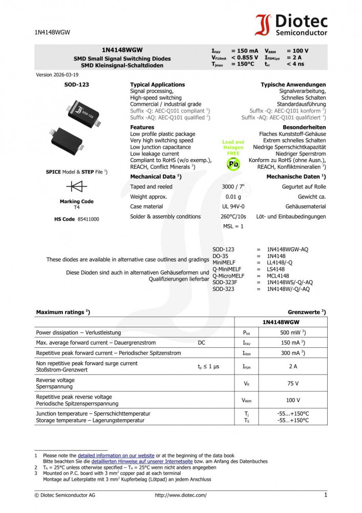 1N4148WGW datasheet page 1