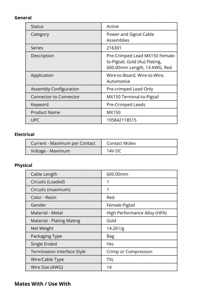 Technical document image 2 for MOLEX 2163012226