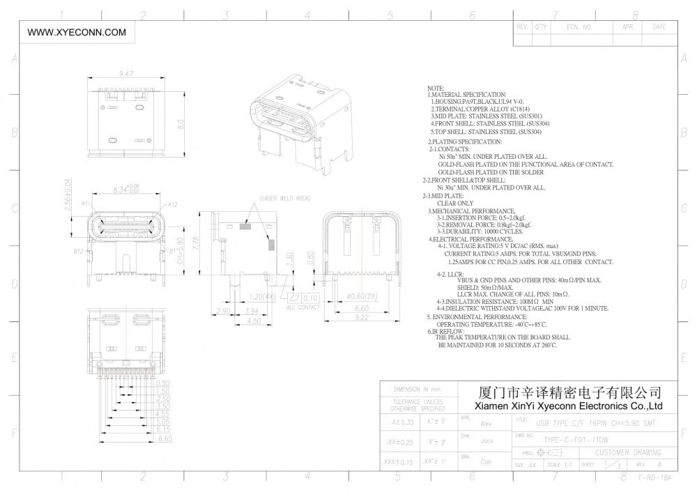 TYPE-C-F01-1TDW technical drawing page 1