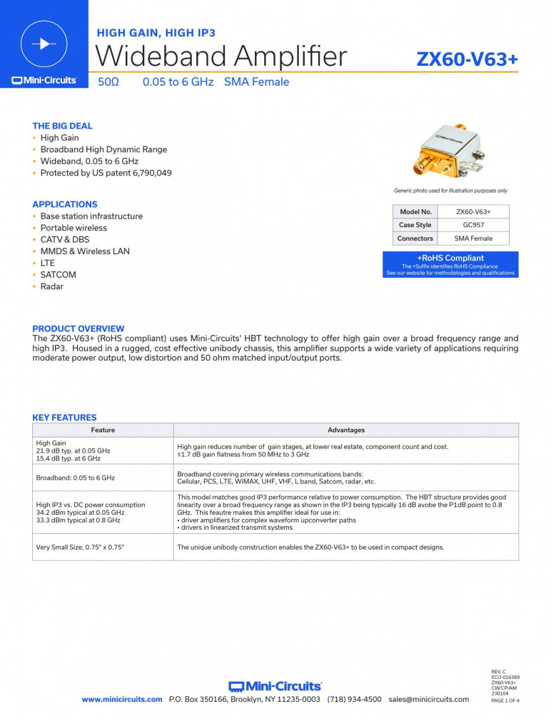 ZX60-V63+ datasheet preview, page 1
