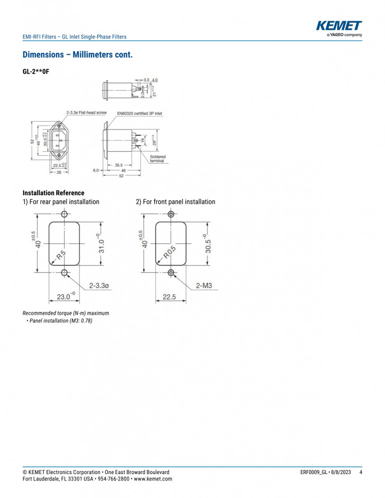 KEMET GL series documentation page 4