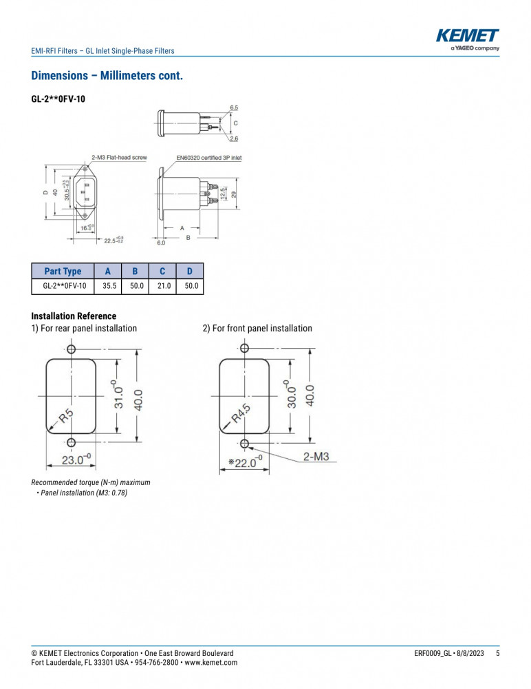 KEMET GL series documentation page 5