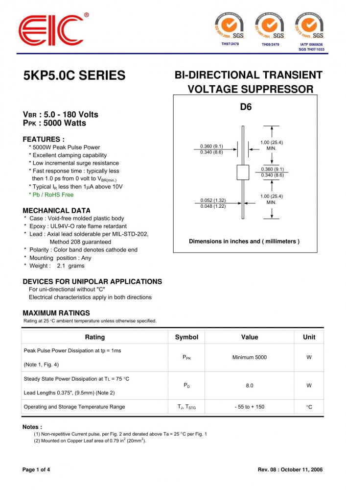 EIC 5KP series datasheet page 1