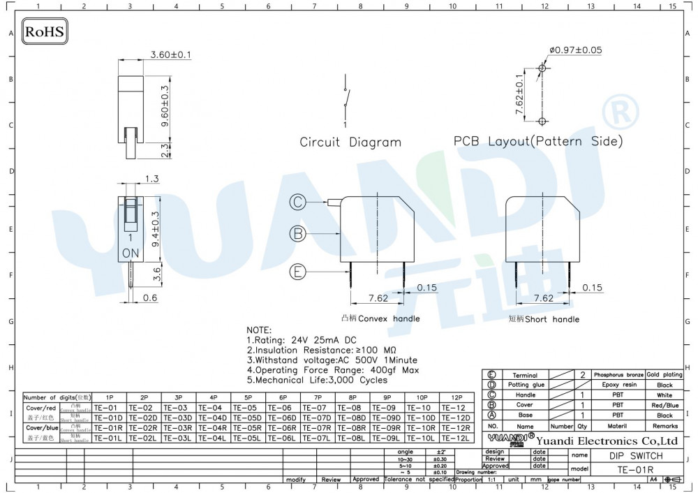 Yuandi TE-01R technical document preview