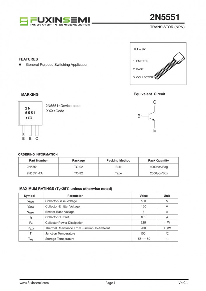 2N5551 datasheet page 1