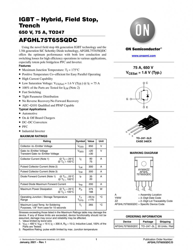 AFGHL75T65SQDC datasheet page 1