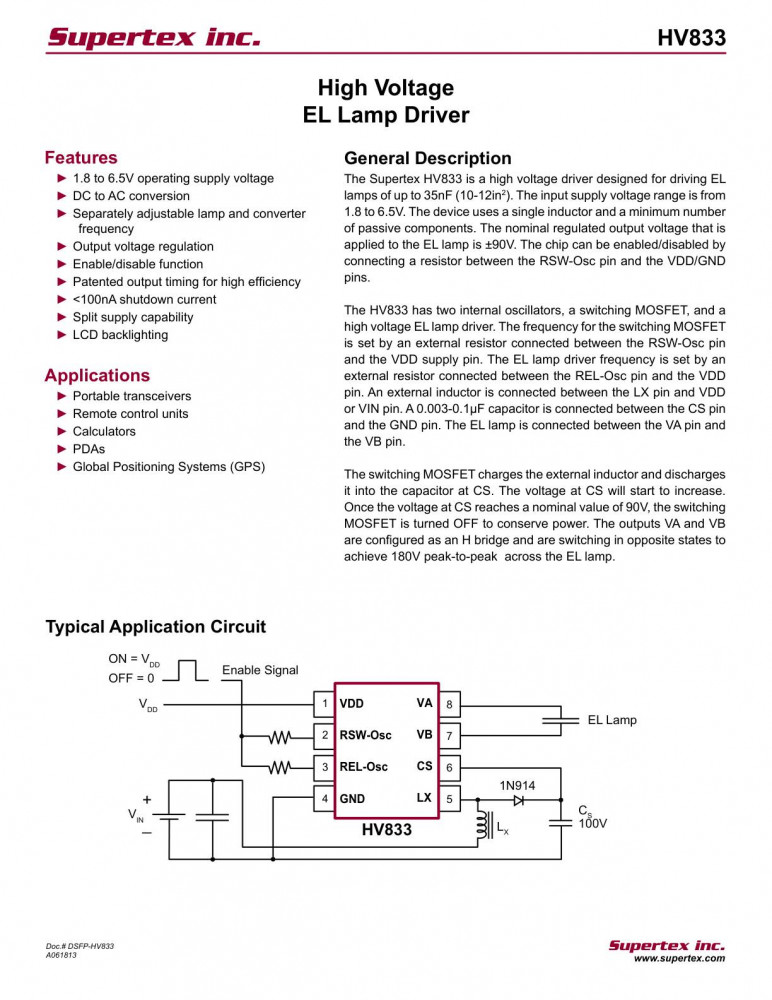 HV833MG-G datasheet page 1