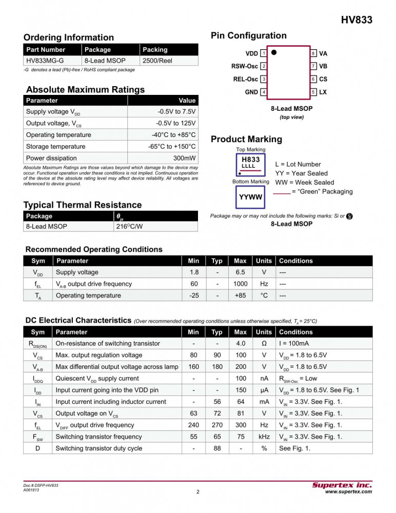 HV833MG-G datasheet page 2