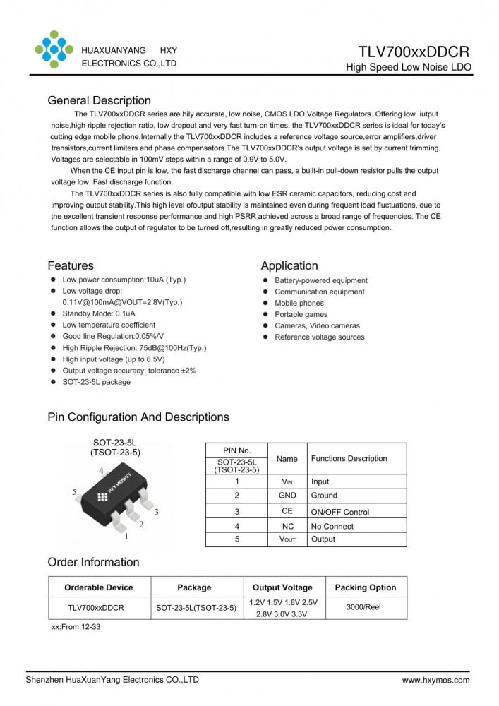 TLV70033DDCR-HXY datasheet page 1