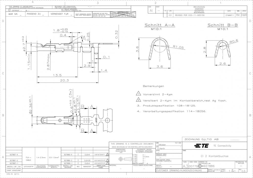 TE Connectivity 927886-2 technical drawing preview