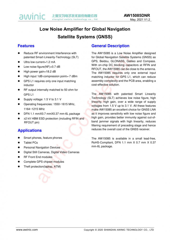 AW15085DNR datasheet page 1