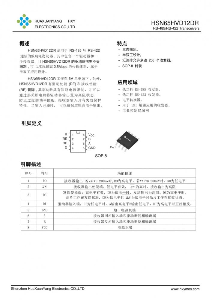 HSN65HVD12DR datasheet page 1