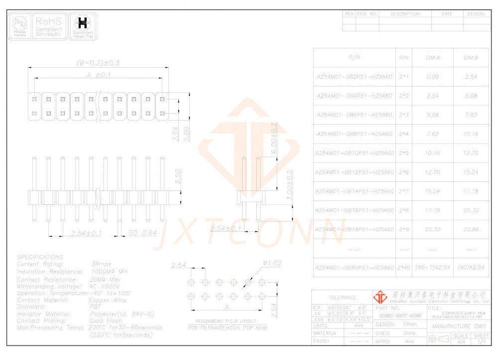 A254M01-0B40P51-H25A60 technical drawing page 1