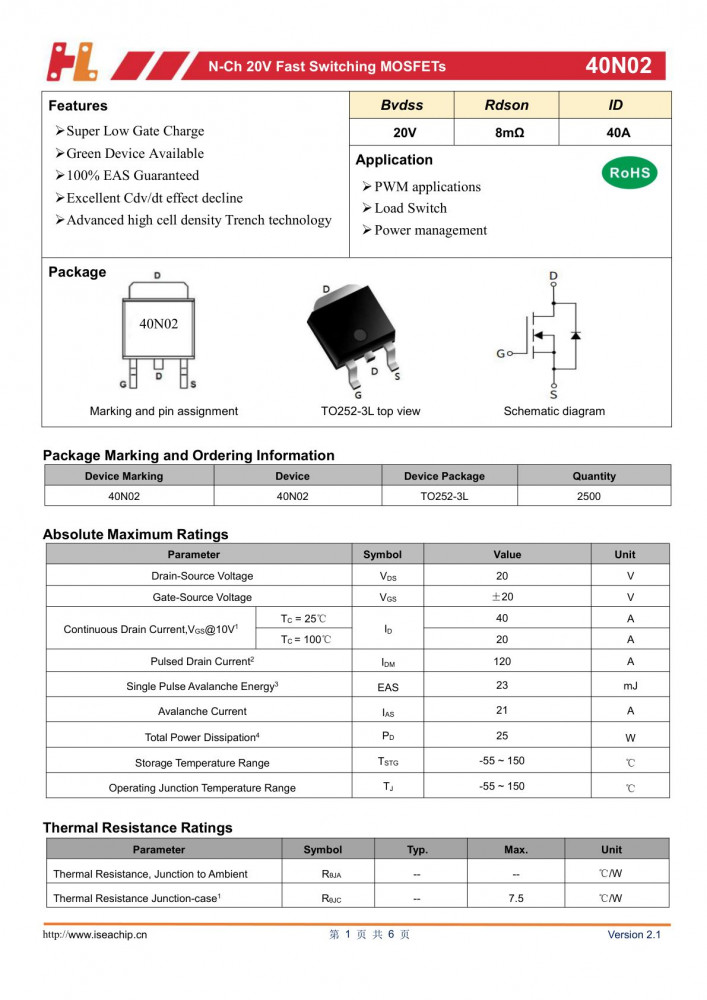 HL 40N02 datasheet page 1