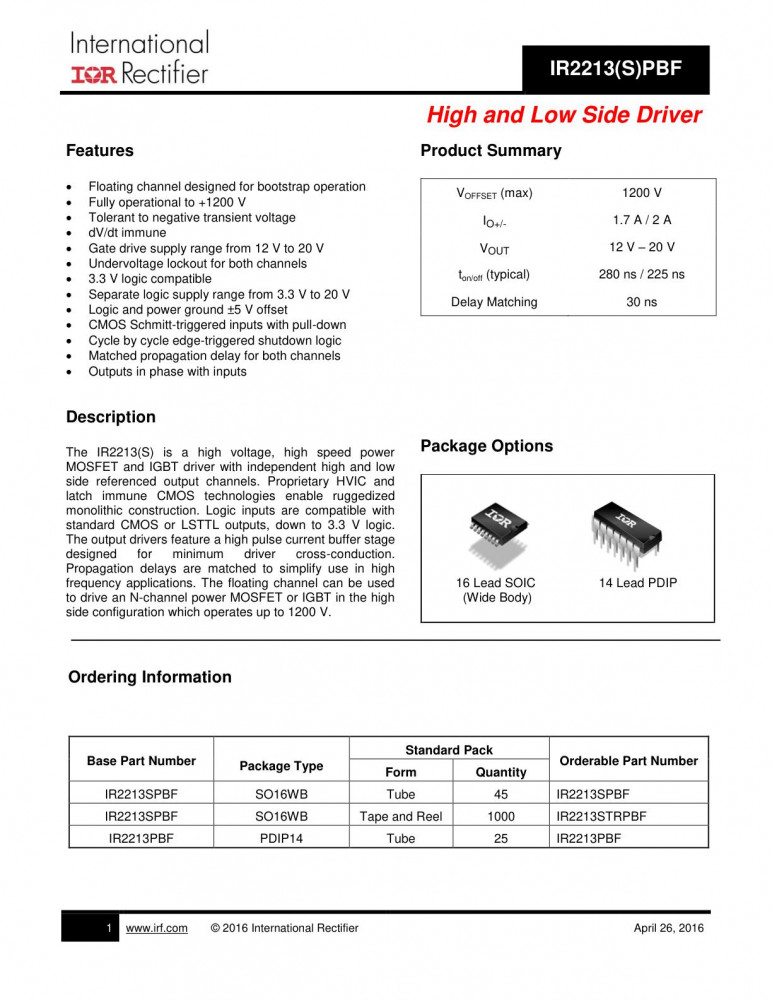 IR2213PBF datasheet page 1