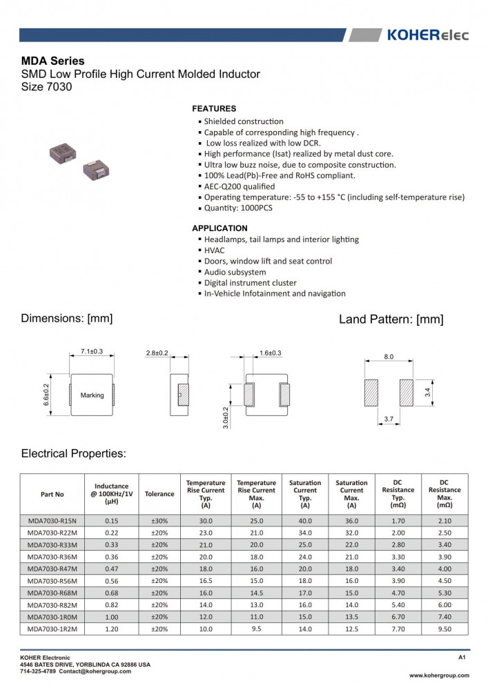 MDA7030 series datasheet page 1