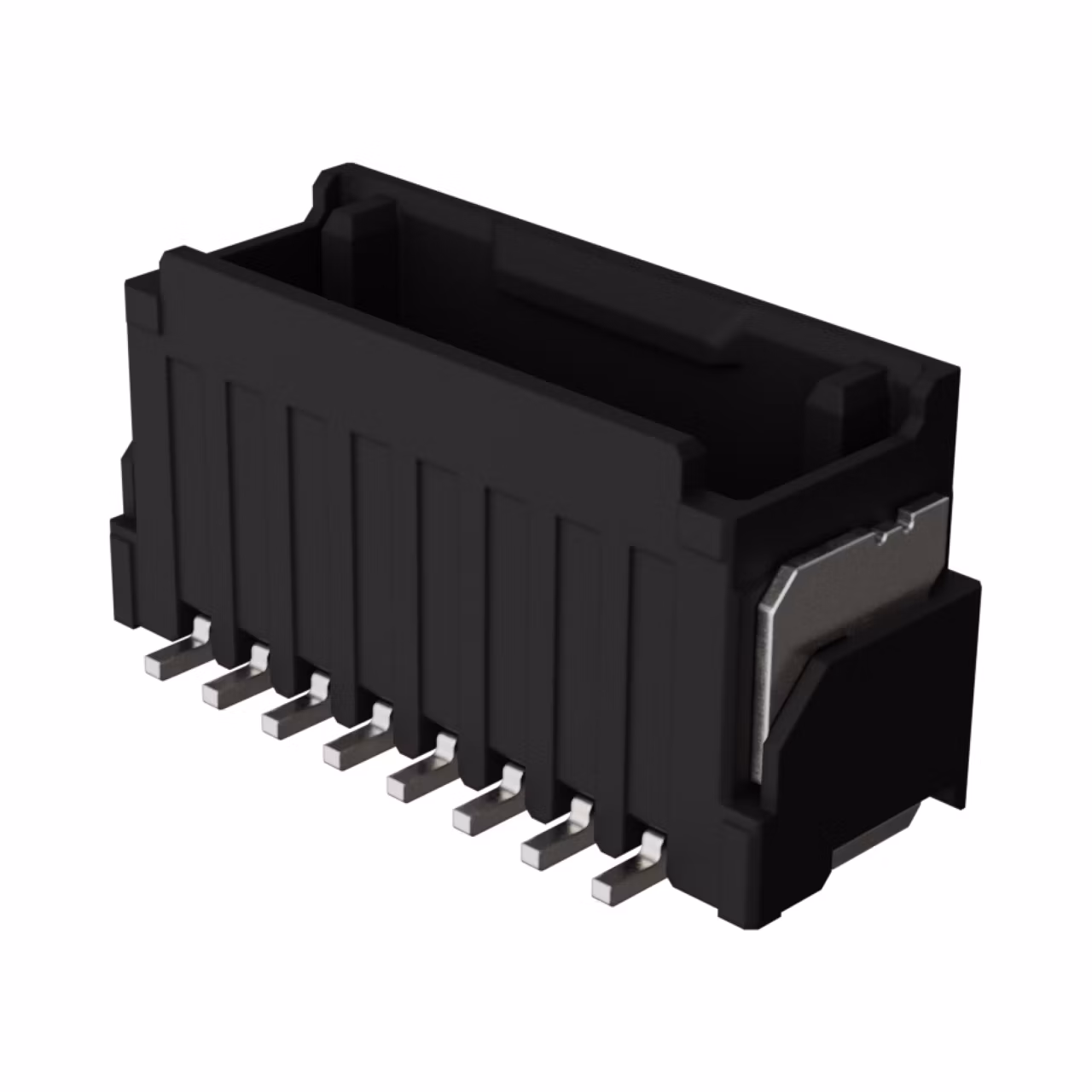 Micro-One Wire-to-Board Header, Vertical, 2.00mm Pitch, Single Row, Glow-Wire Capable, Surface Mount, 8 Circuits, Gold Plating, Black, with Potting Capability for sale