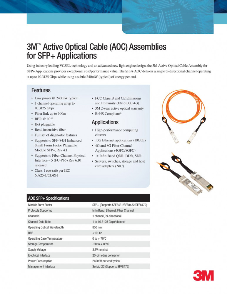 3M 6A11 SFP+ AOC technical document page 1