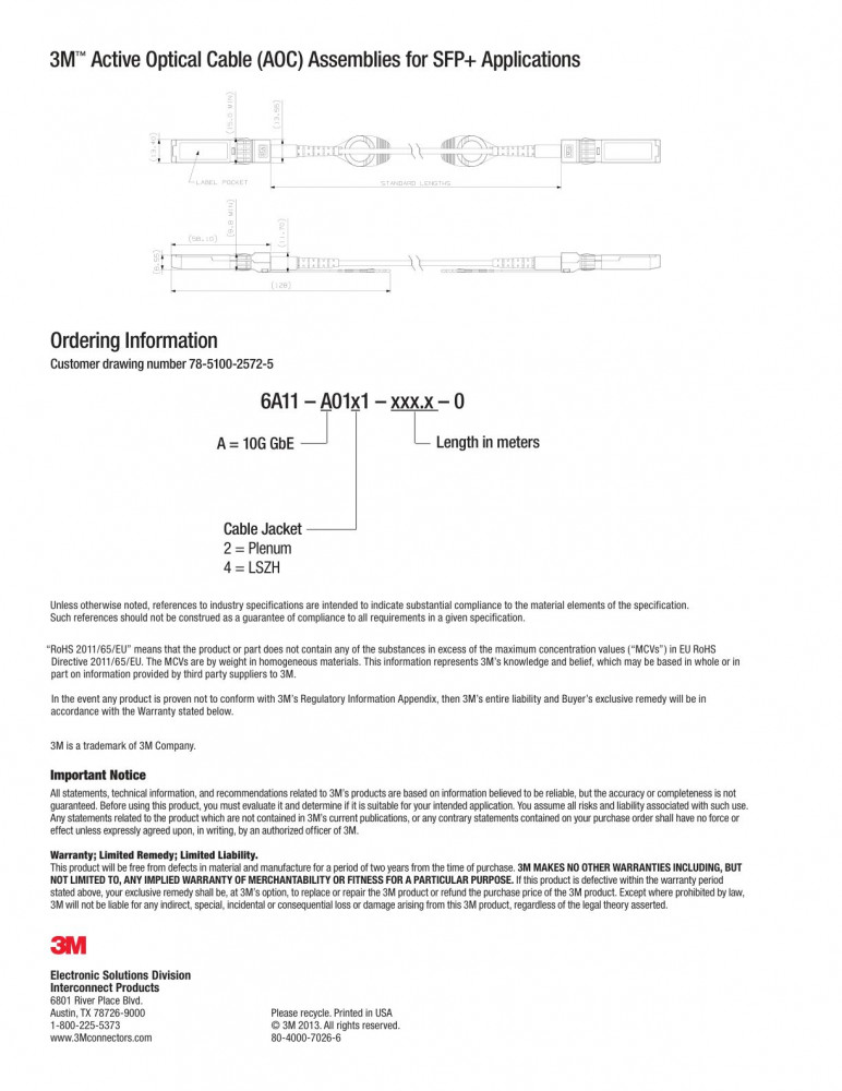 3M 6A11 SFP+ AOC technical document page 2