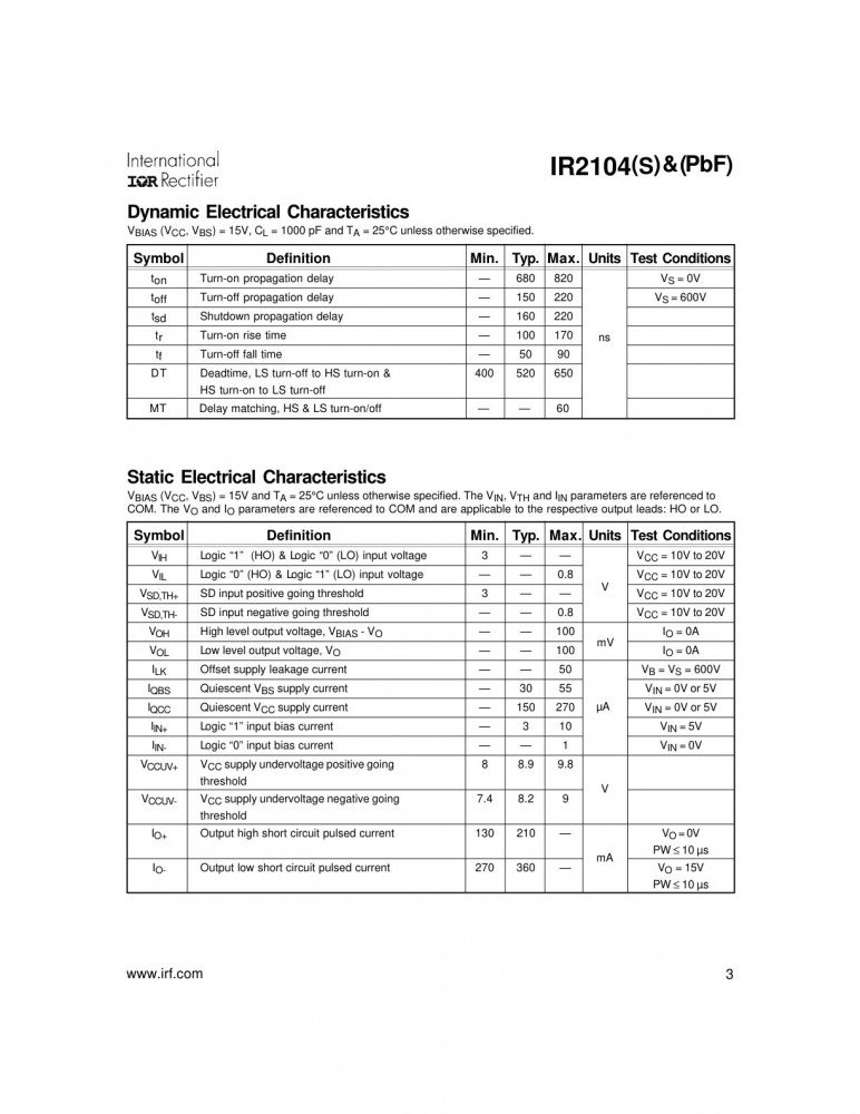 IR2104SPBF datasheet page 3