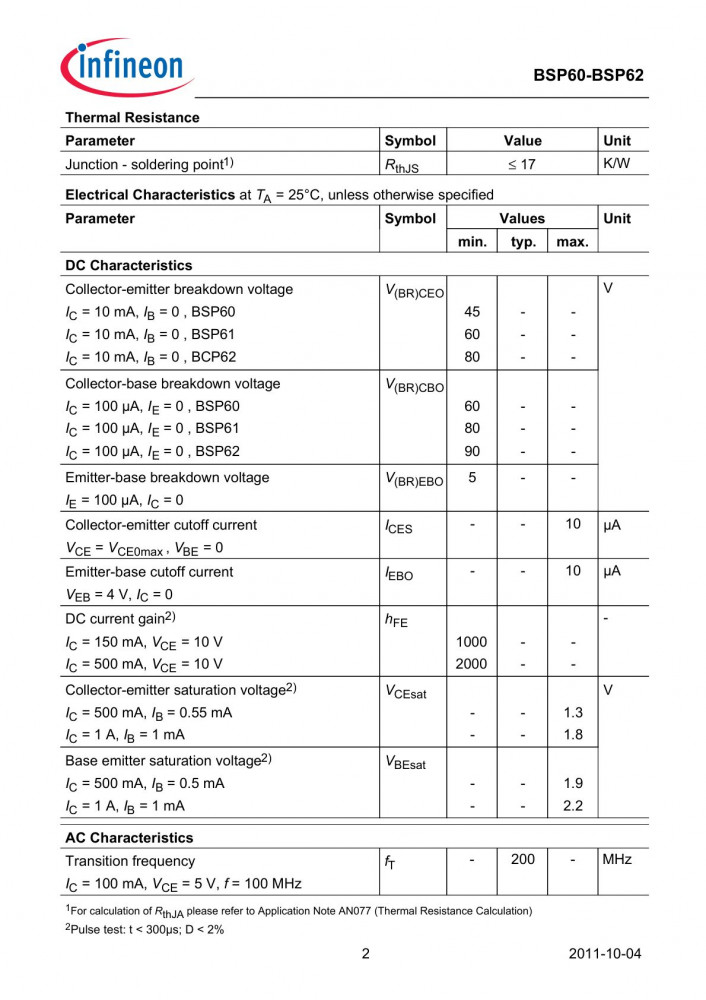 BSP60E6327 technical document page 2