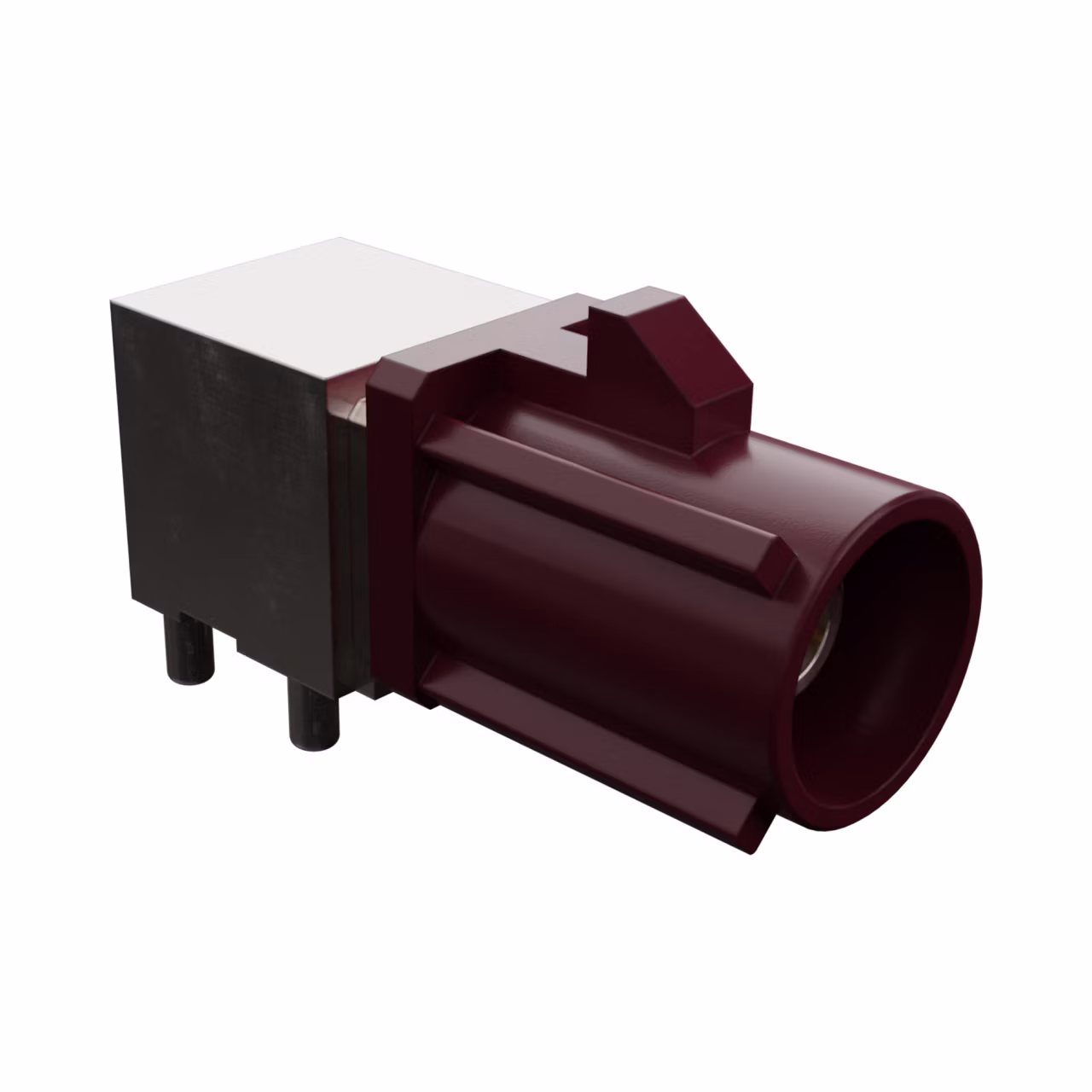 FAKRA Jack, Right-Angle, PCB Receptacle, Through Hole, Die Cast Body, Tin (Sn) Plated, Keying Code D, Bordeaux Violet, 50 Ohms for sale