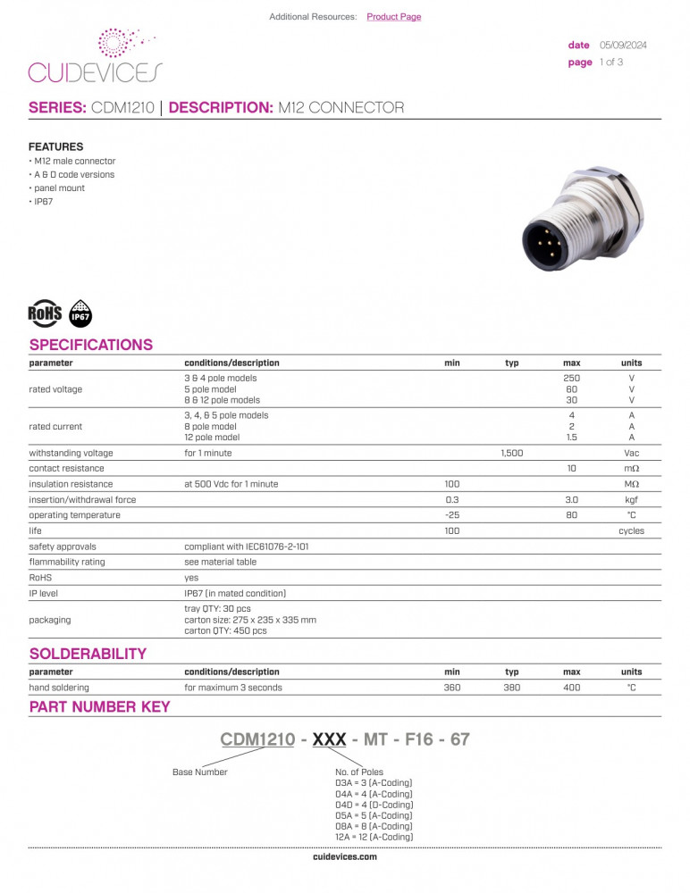 CDM1210-05A-MT-F16-67 datasheet page 1