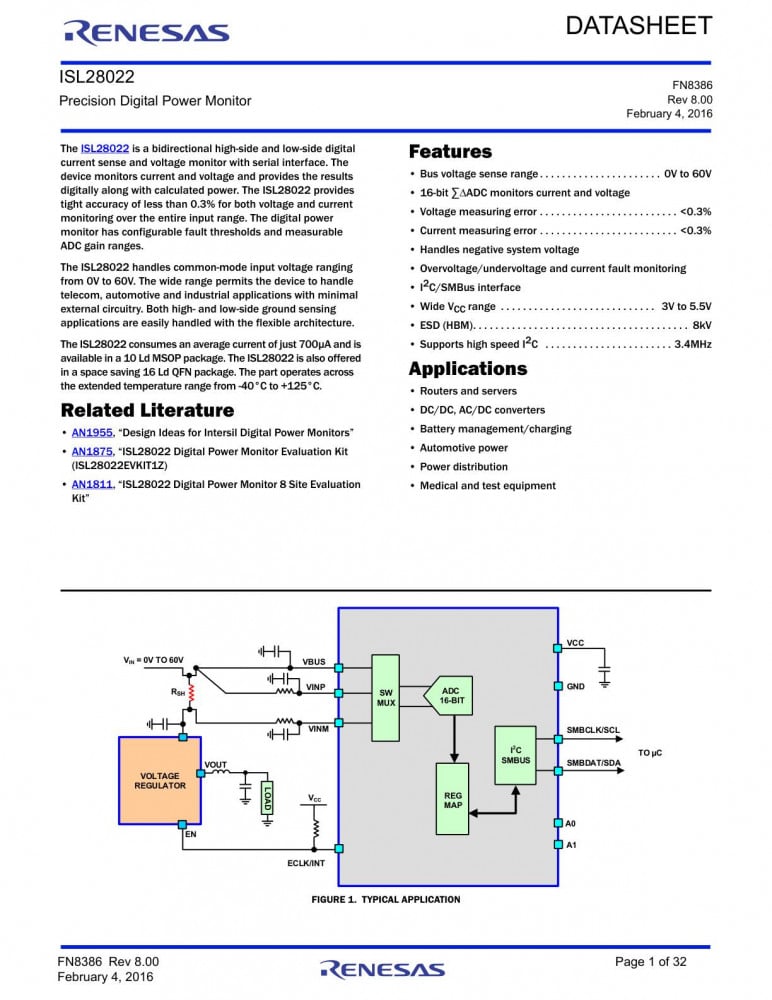 ISL28022 datasheet page 1
