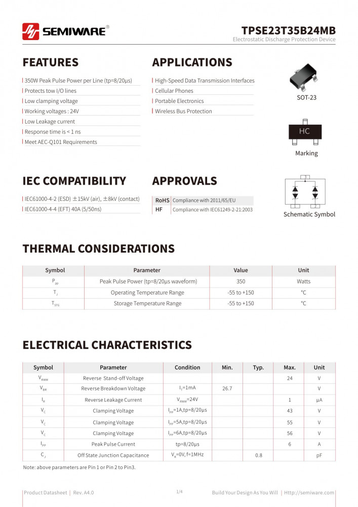 TPSE23T35B24MB technical document page 1