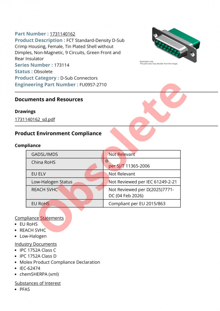 MOLEX 1731140162 technical document page 1