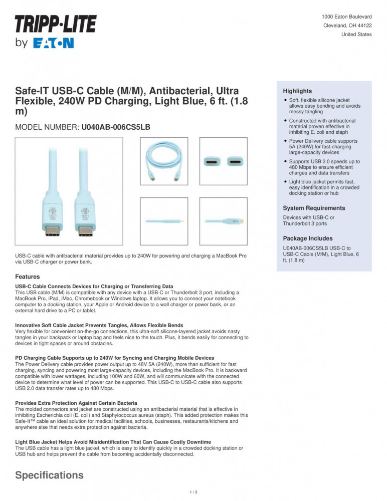 U040AB-006CS5LB technical document page 1