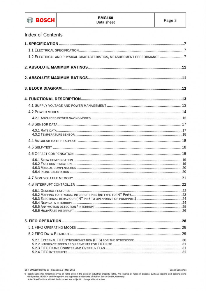 BMG160 datasheet page 3