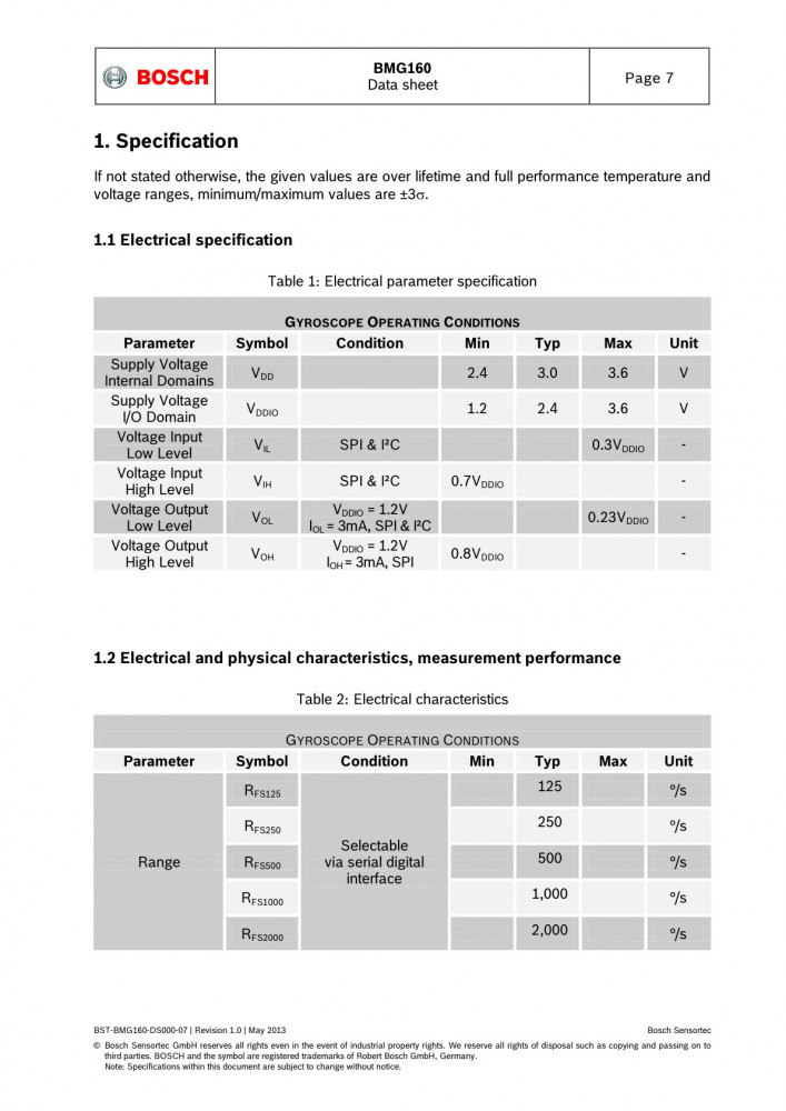 BMG160 datasheet page 7