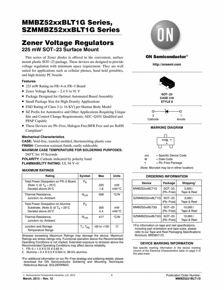 MMBZ5231BLT1G datasheet page 1
