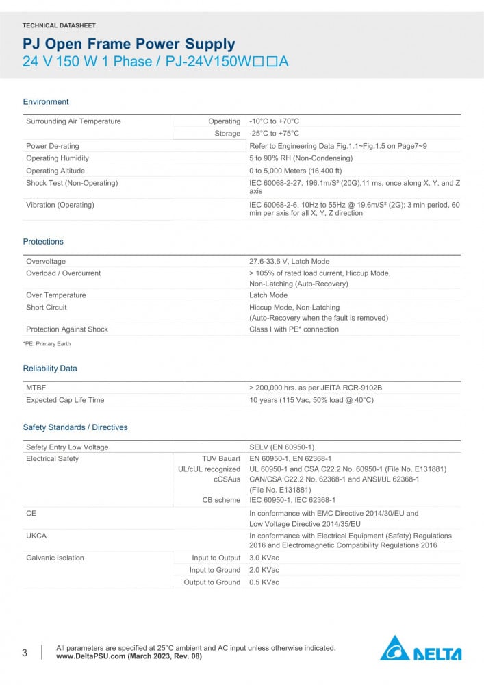 DELTA PJ-24V150WLRA datasheet page 3