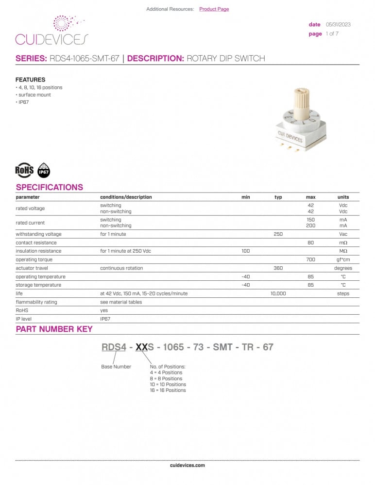 CUI RDS4 datasheet page 1