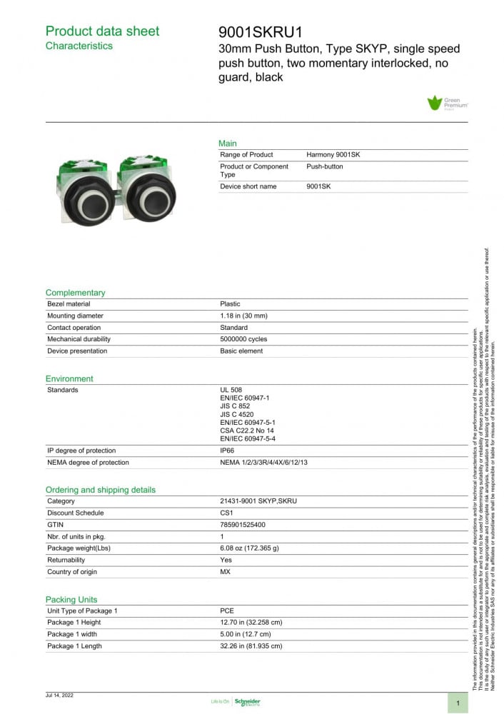 9001SKRU1 technical document page 1