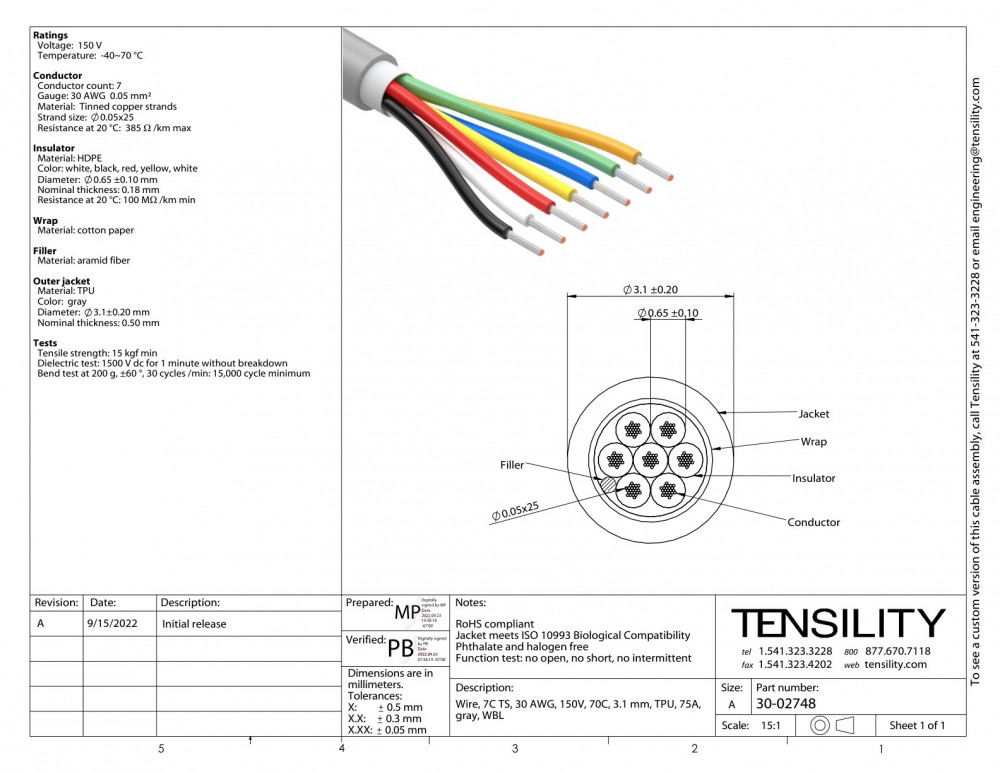 Tensility International 30-02748 cable product drawing