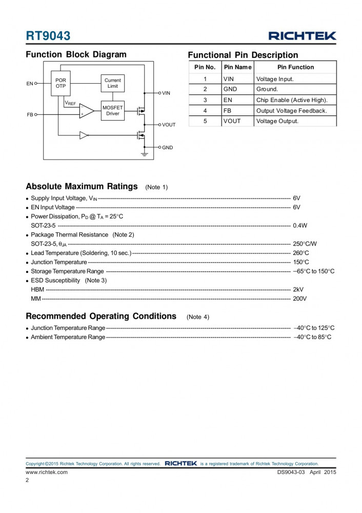RT9043GB technical document page 2