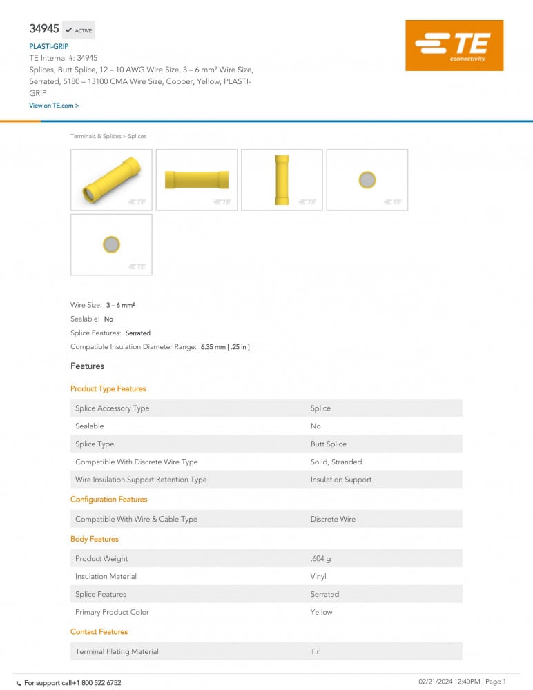 TE Connectivity 34945 document page 1