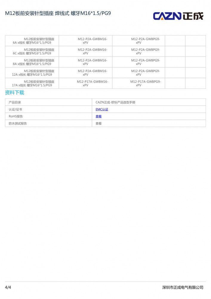 CAZN M12 connector documentation page 4