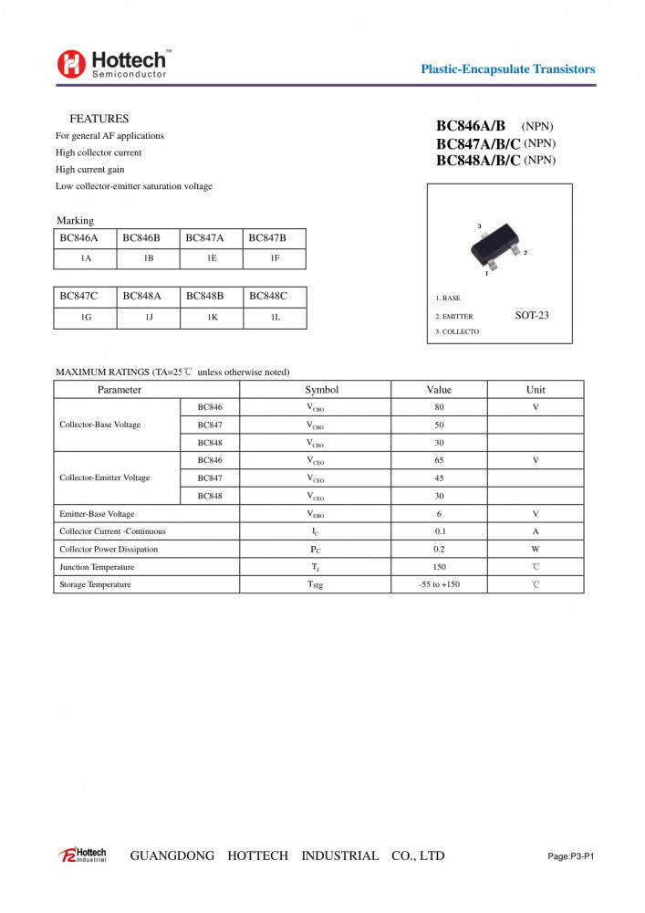 BC847C technical document page 1