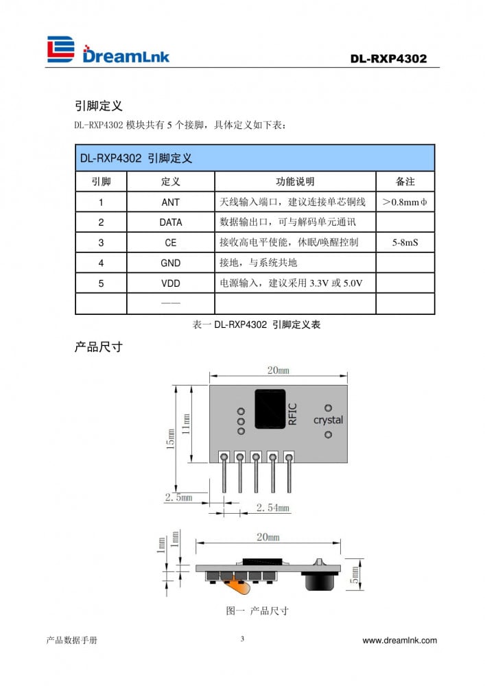 DL-RXP4302-433M technical document page 3