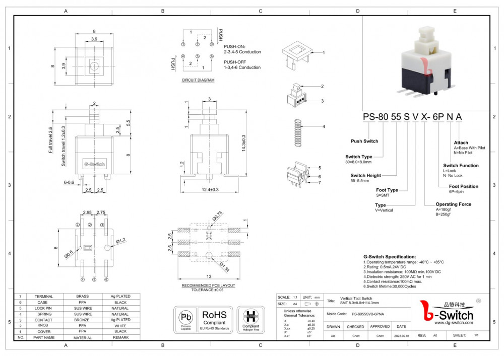 PS-8055SVB-6PNA technical material drawing